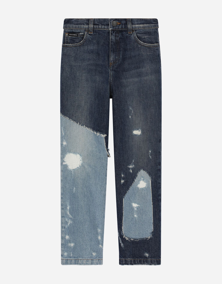 Regular-fit blue patchwork denim jeans in Multicolor for | Dolce ...