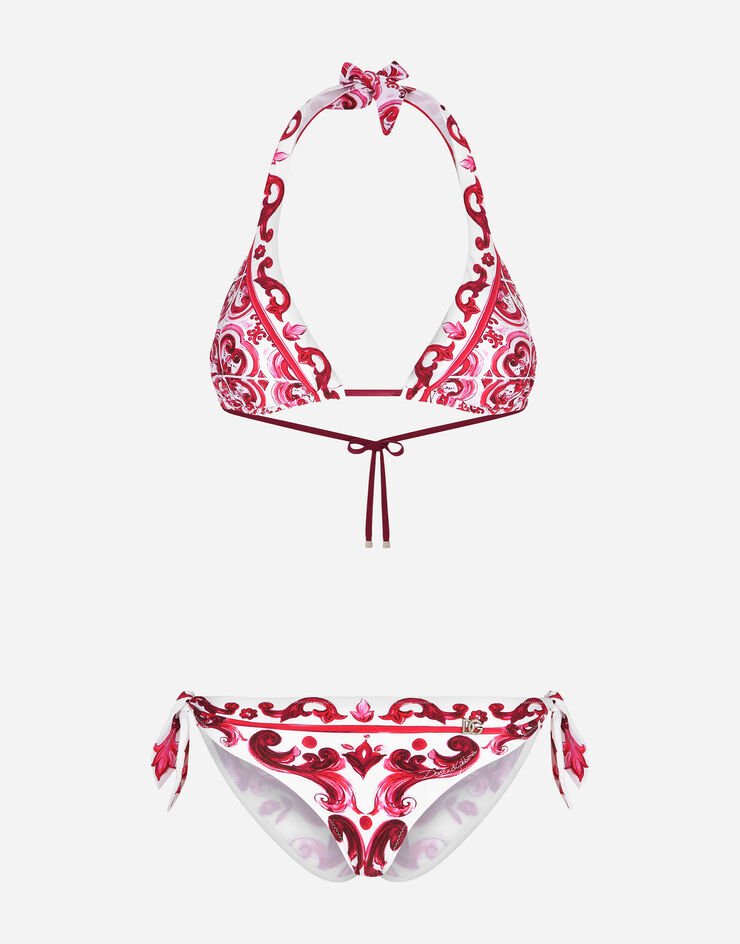 Majolica Print Padded Triangle Bikini In Multicolor For Women Dolce