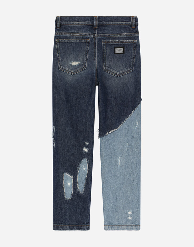 Regular-fit blue patchwork denim jeans in Multicolor for | Dolce ...
