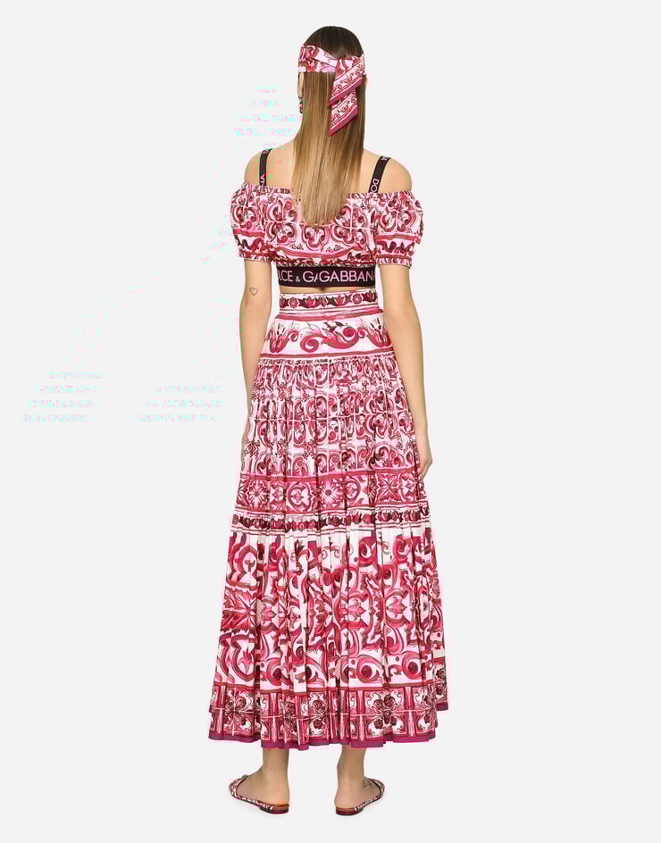 Long Majolica Print Poplin Skirt In Multicolor For Women Dolce