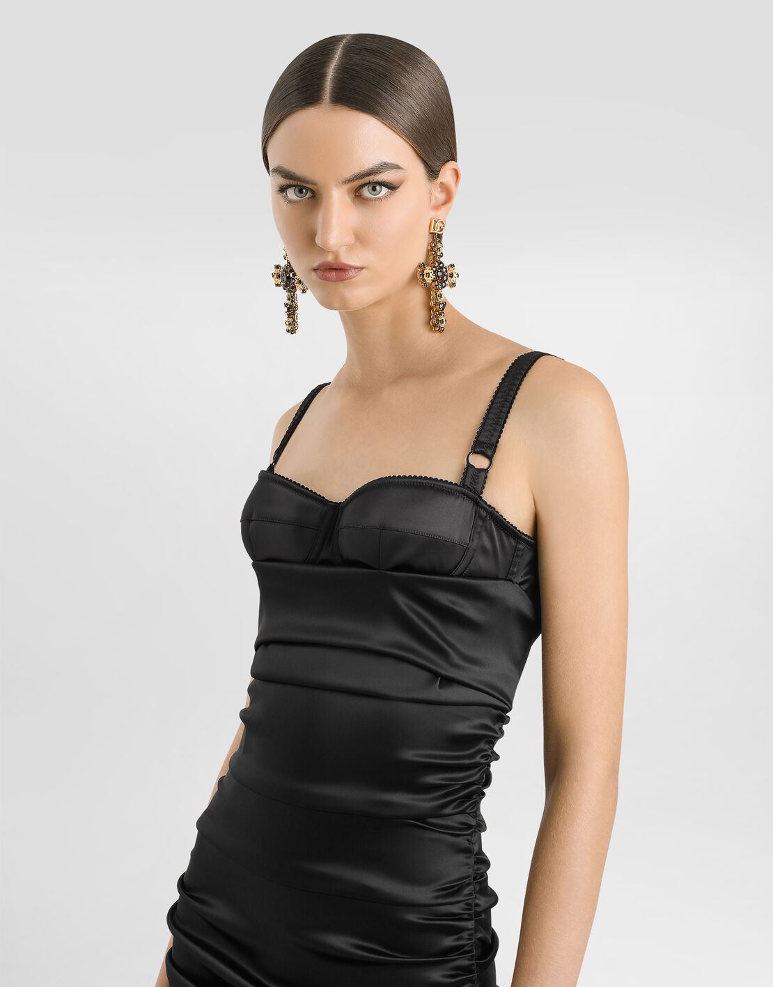 Draped calf-length dress with bra-style detailing in Black for Women ...