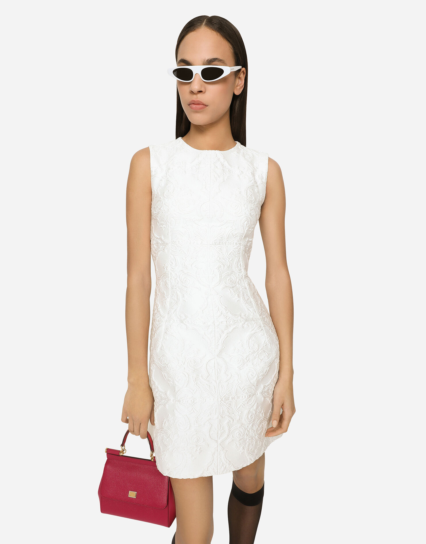 Short brocade dress in White for Women | Dolce&Gabbana® US