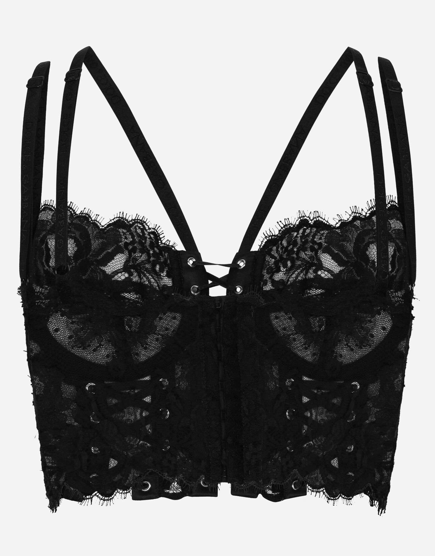 Lace lingerie corset with straps and eyelets in Black for Women | Dolce ...