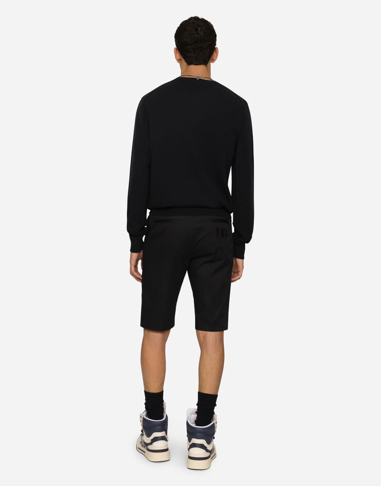 Stretch Cotton Shorts With Dg Patch In Blue For Men Dolceandgabbana® Us