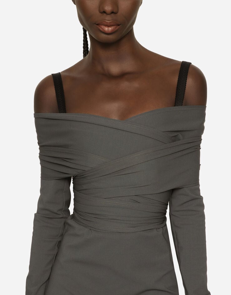 Kim Dolceandgabbana Long Stretch Jersey Milano Rib Dress In Multicolor
