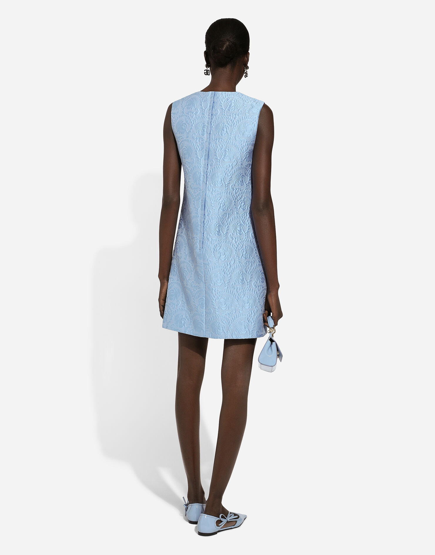 Short floral quilted jacquard A-line dress in Azure for Women | Dolce&Gabbana® US