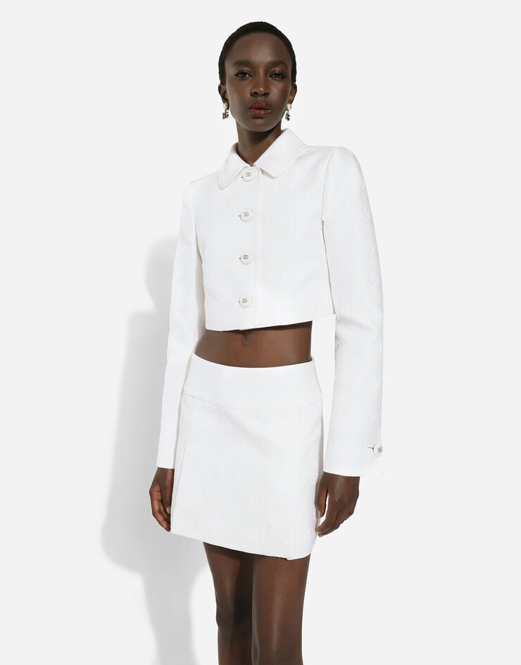 Quilted Jacquard Miniskirt With Dg Logo In White For Women Dolce