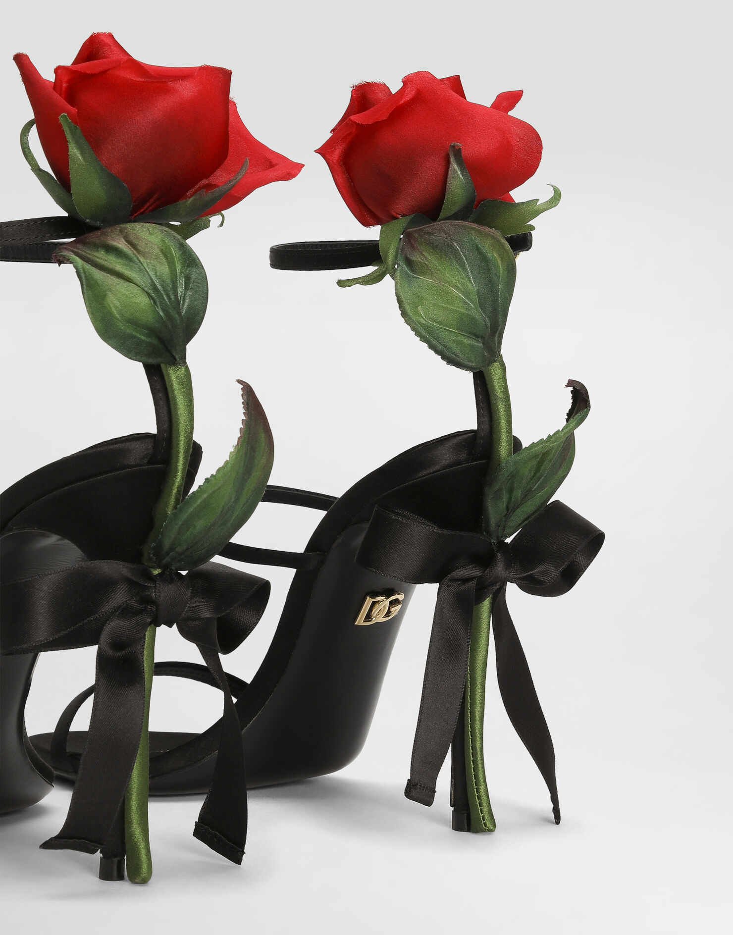 Satin sandals with rose embellishment in Black for Women | Dolce ...
