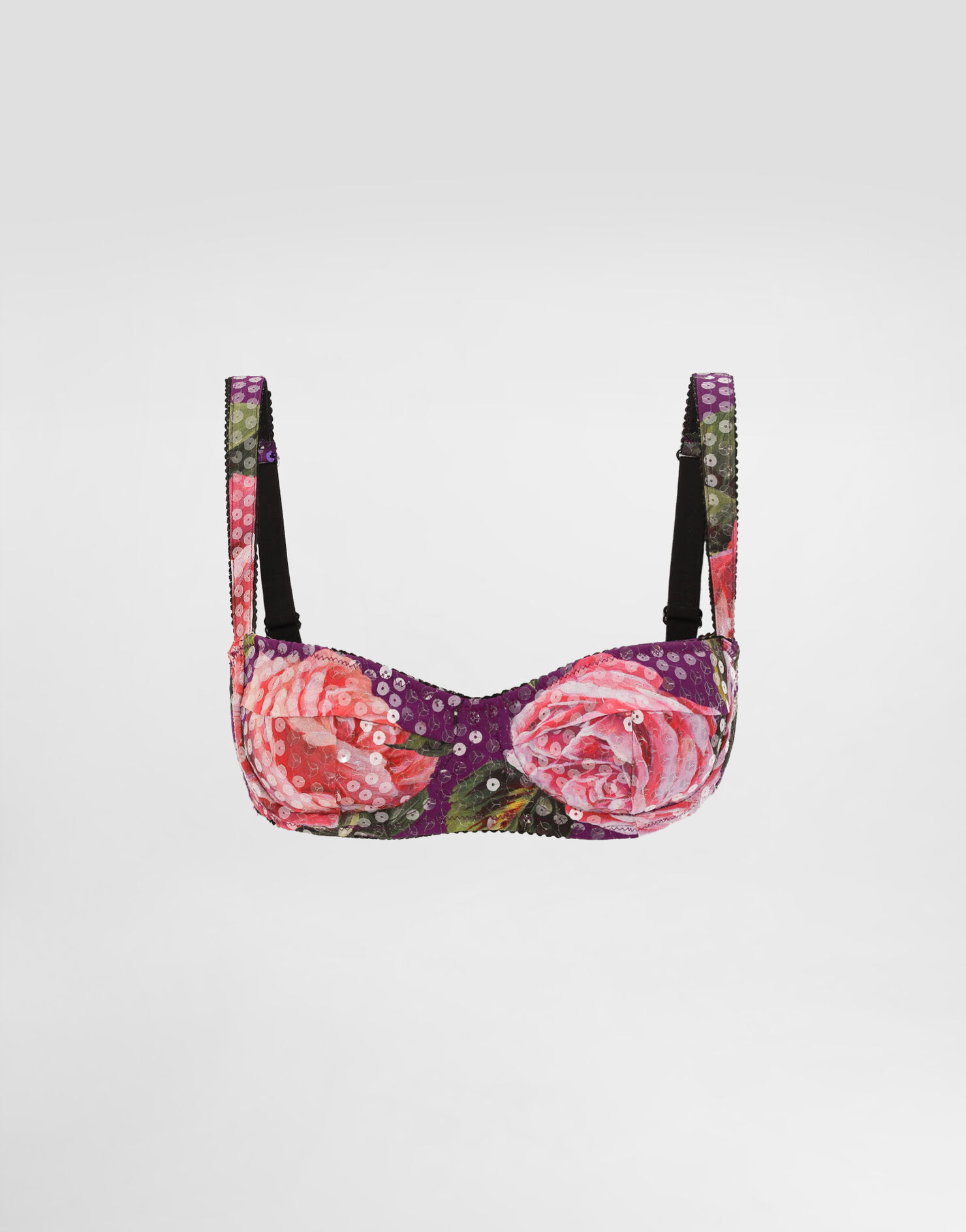 Sequin-embroidered cady balconette bra with rose print in Print for ...