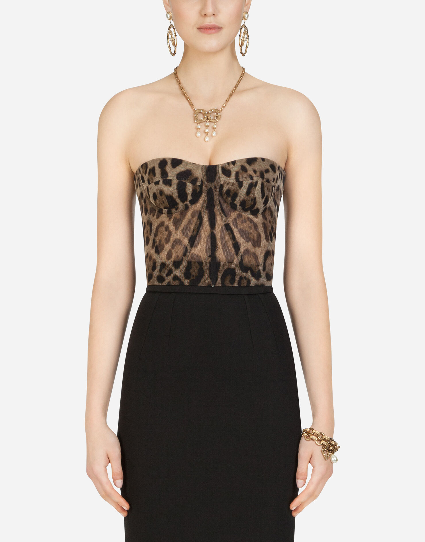 Leopard-print tulle bustier in Multicolor for Women | Dolce&Gabbana® US