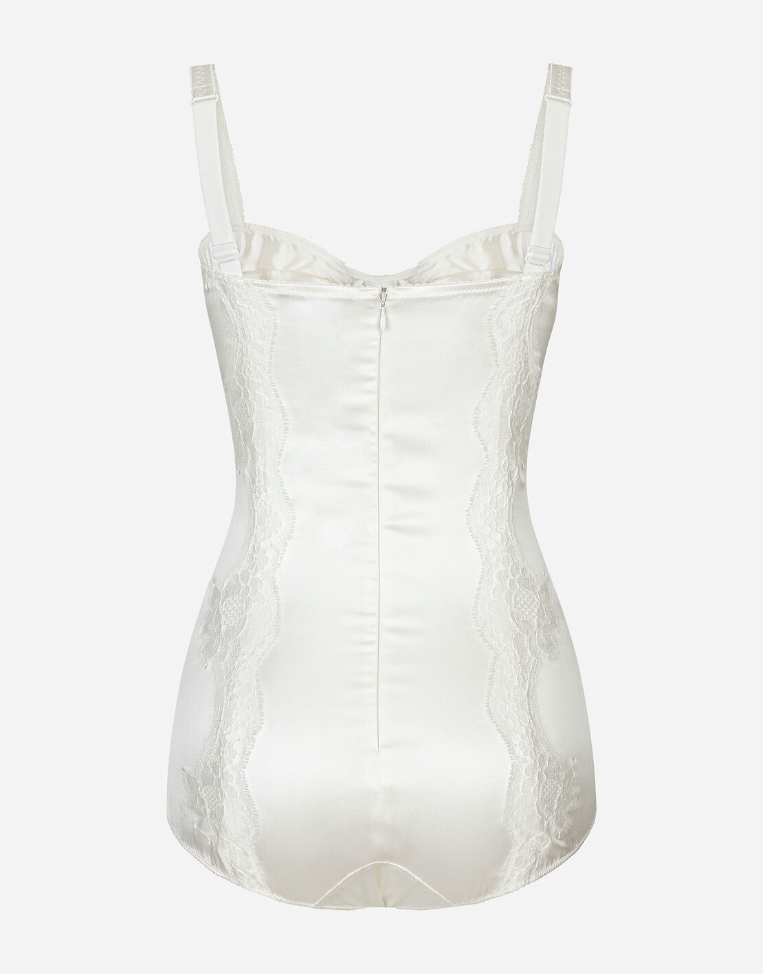 Silk balconette-bra bodysuit with lace detailing in White for Women ...