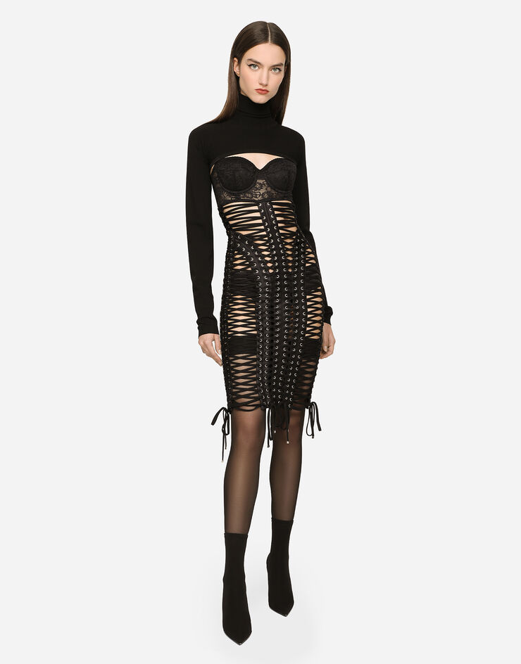 KIM DOLCE&GABBANA Midi dress with eyelets and lacing in Black for Women ...