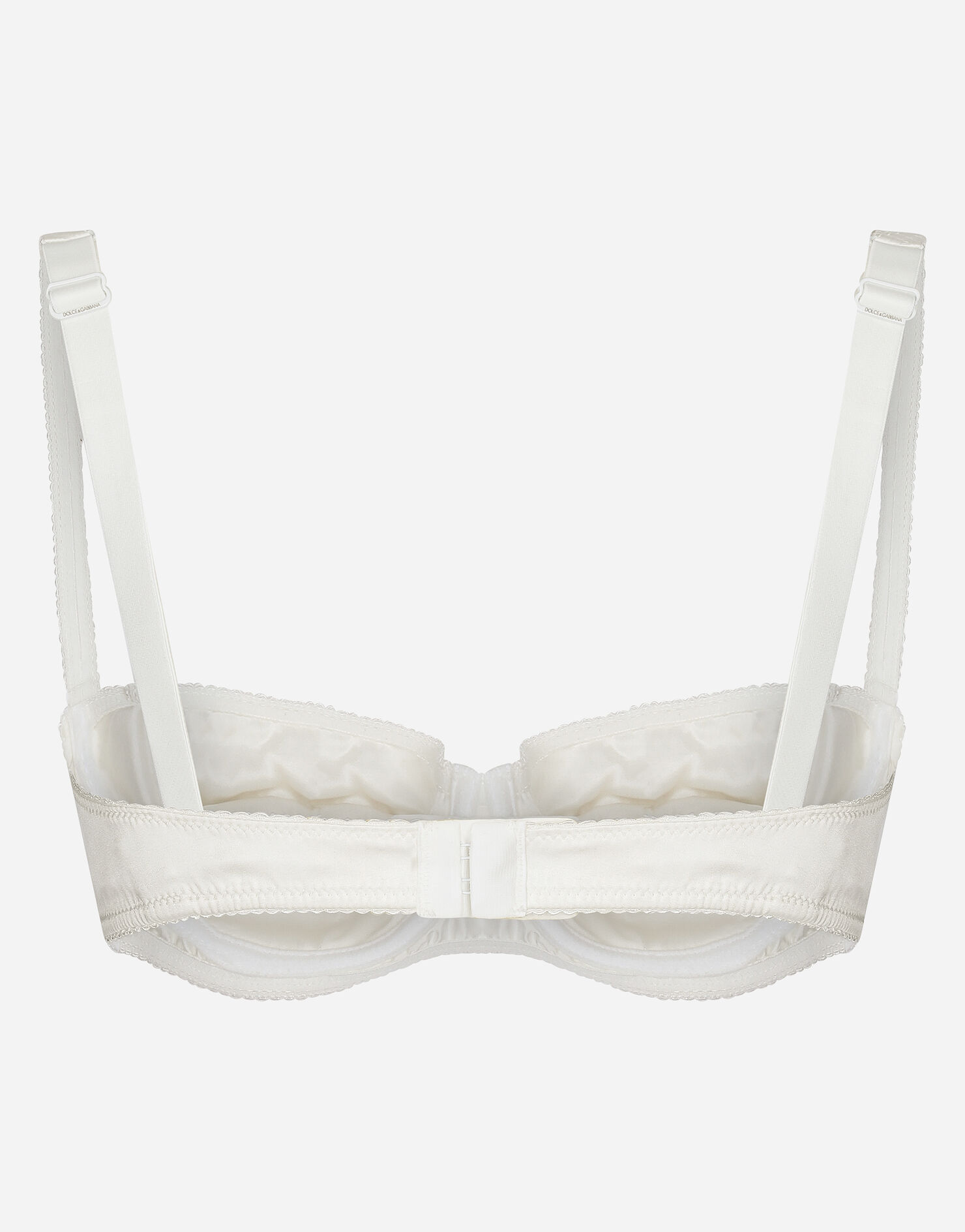 Semi-padded satin balconette bra with lace in White for Women | Dolce ...