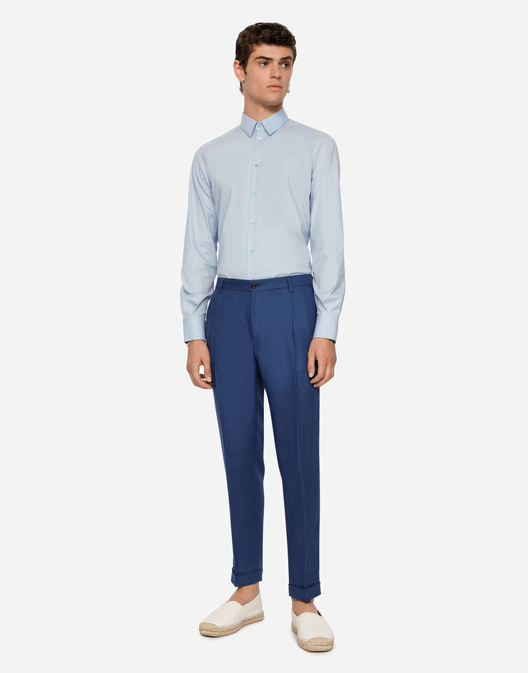 Linen Pants In Light Blue For Men Dolceandgabbana®