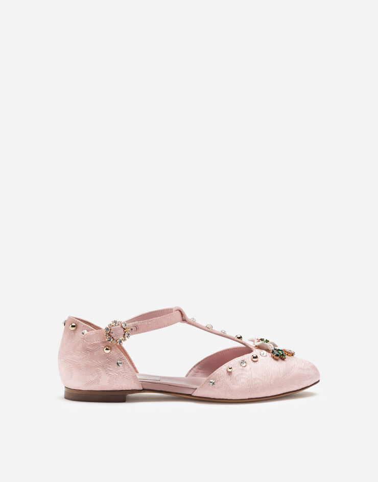 BROCADE T-STRAP BALLET FLATS WITH APPLIQUÉS
