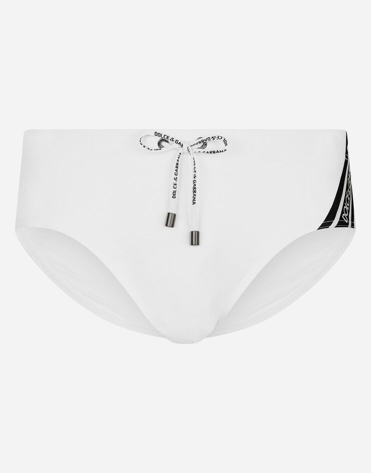 Swim briefs with high-cut leg and branded band in White | Dolce&Gabbana®
