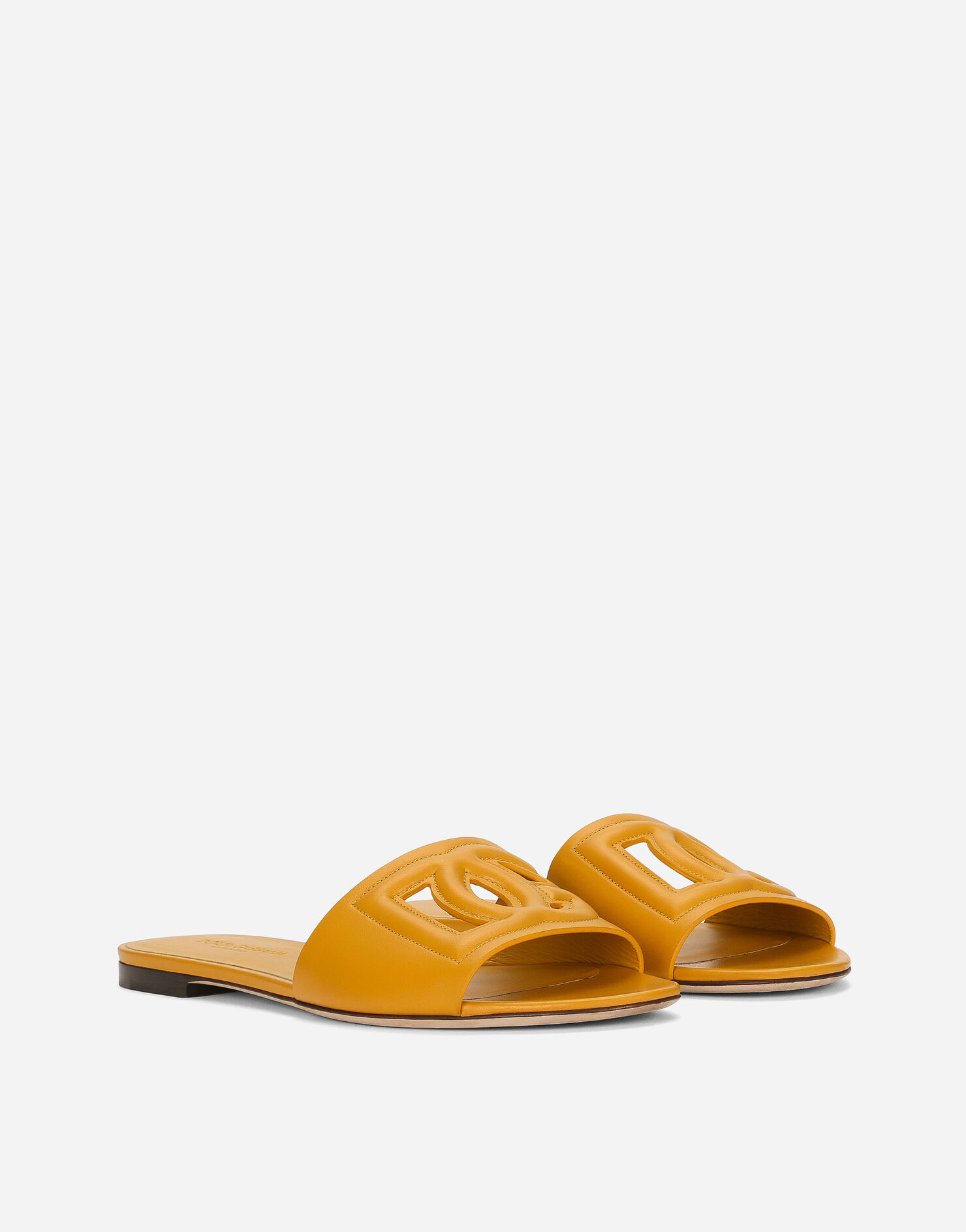 Calfskin slides with DG logo in Yellow for Women | Dolce&Gabbana® US