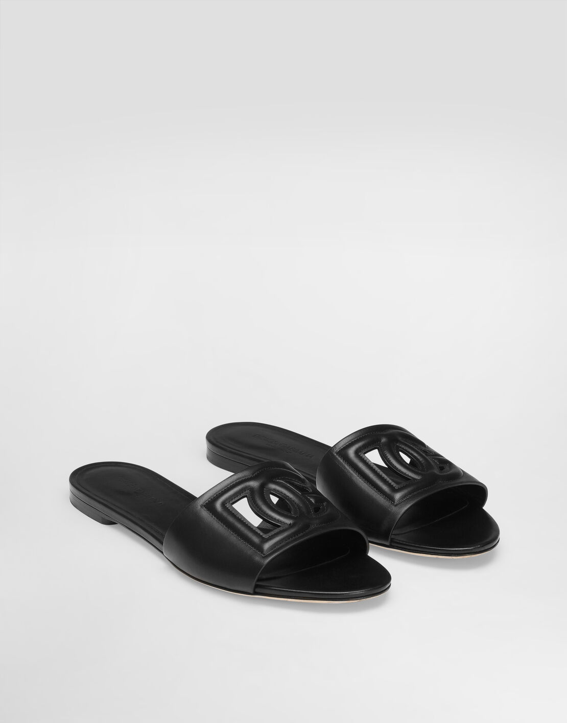 Calfskin slides with DG Millennials logo in Black for Women | Dolce ...