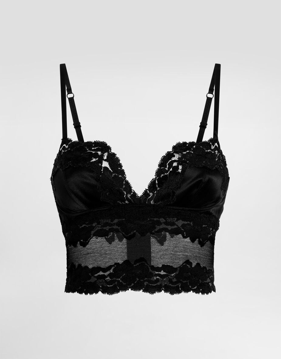Lace and satin bra top in Black for Women | Dolce&Gabbana® US