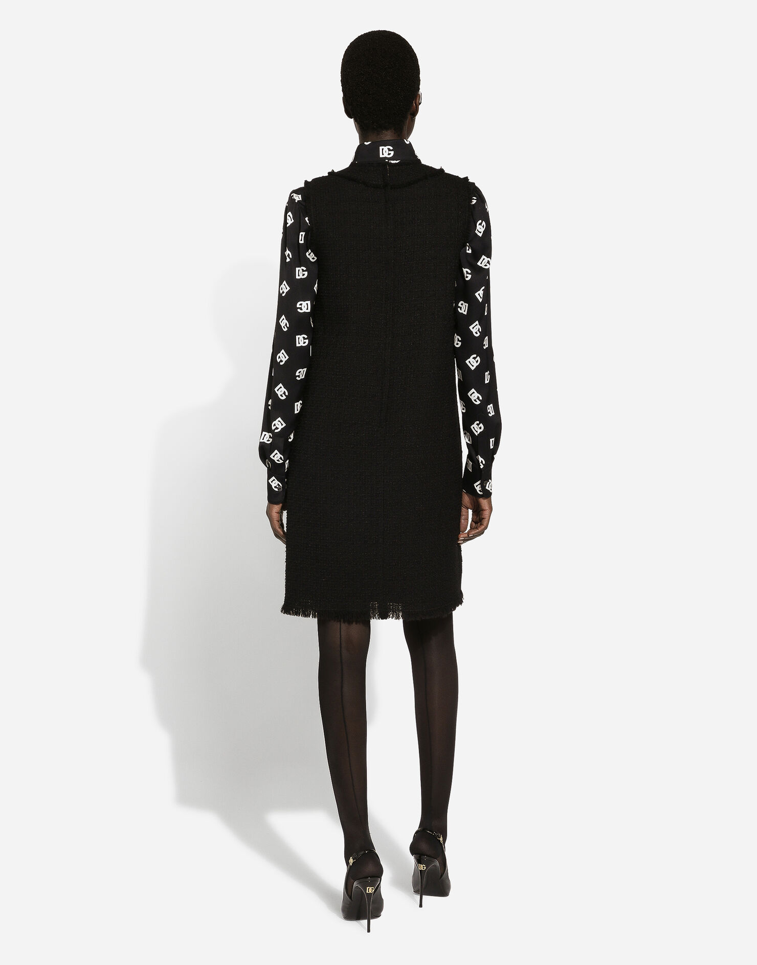 Raschel tweed calf-length dress with DG logo in Black for Women | Dolce ...