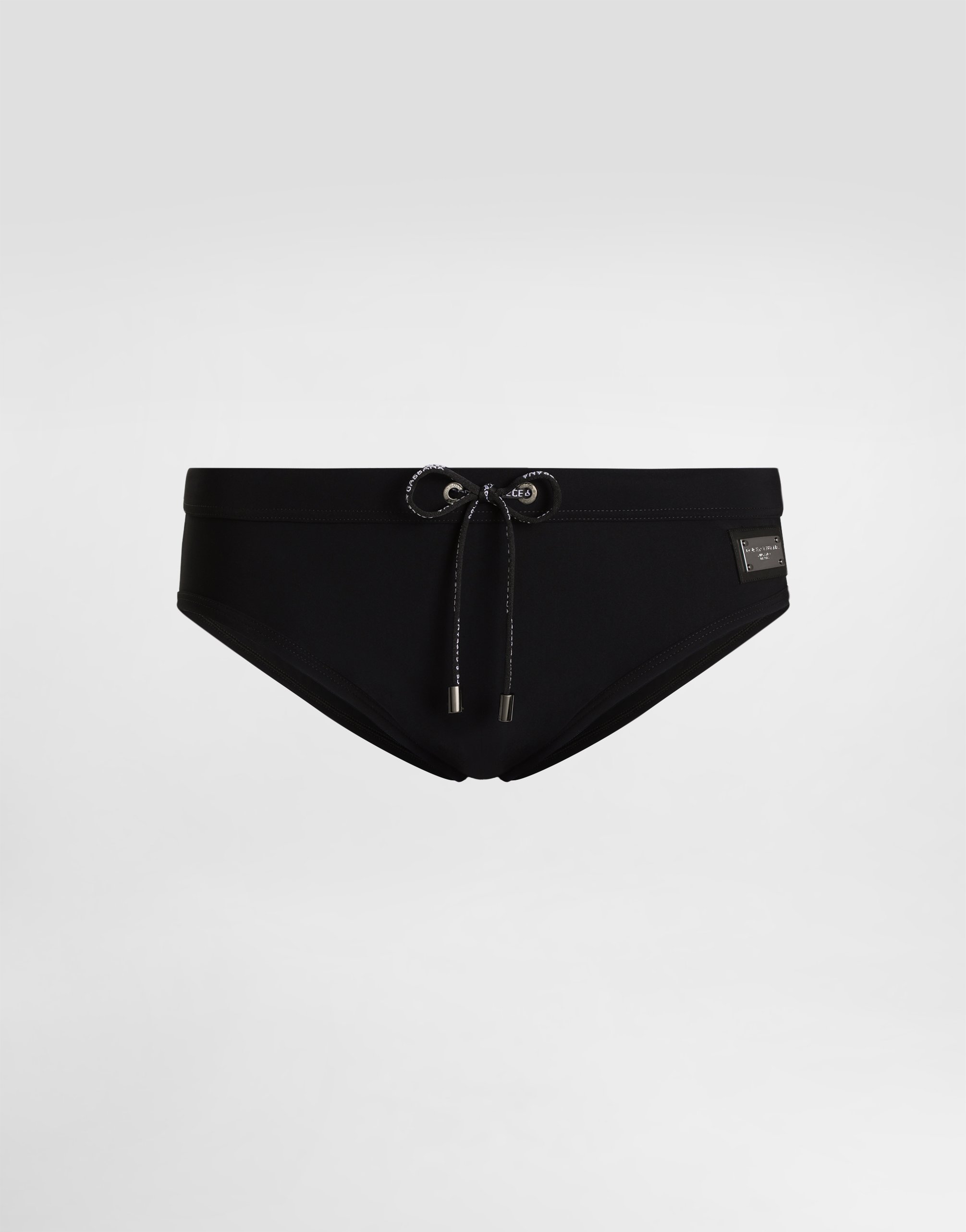 Swim Briefs With High Cut Leg And Branded Tag In Black For Men Dolce