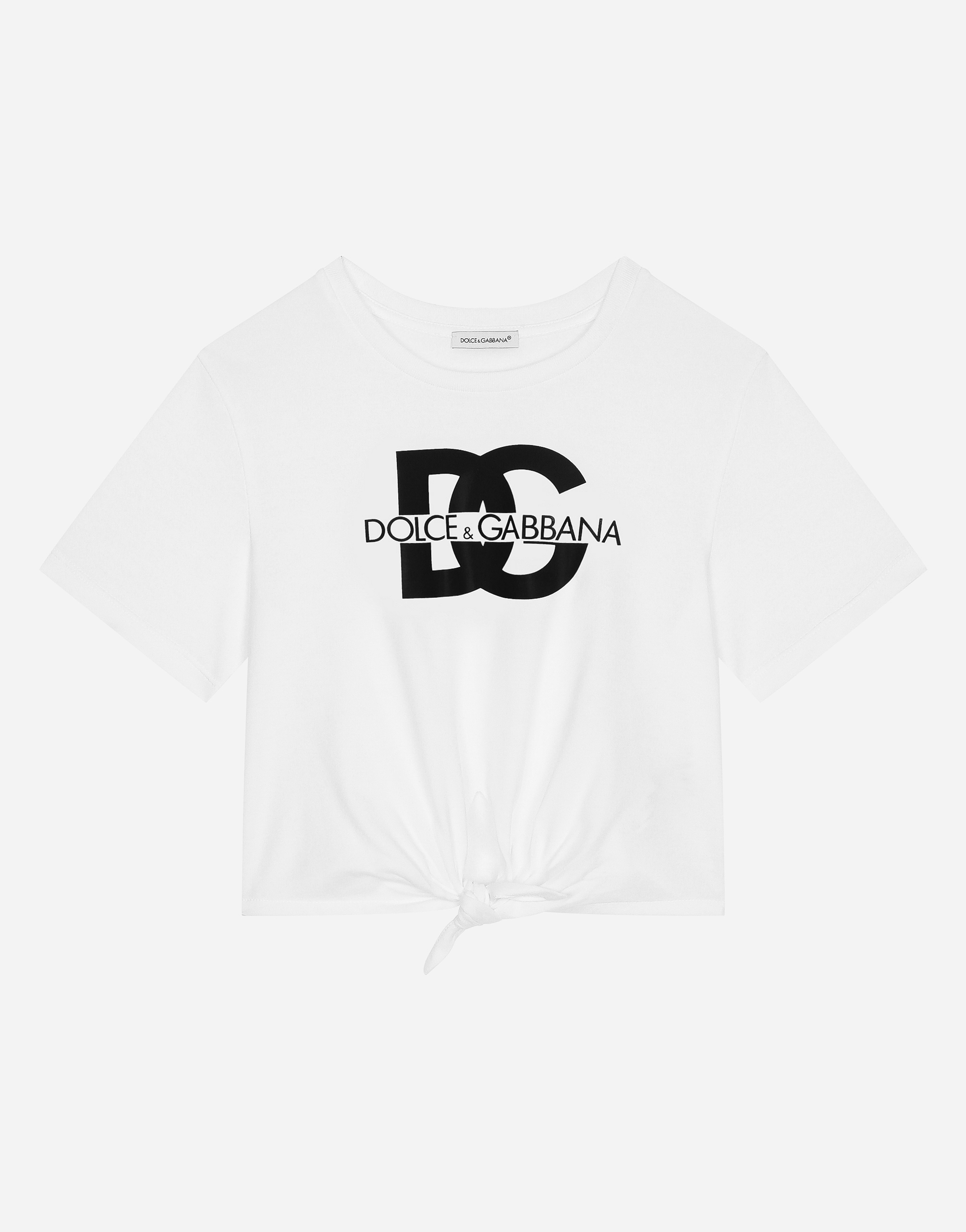 Jersey T-shirt with DG logo and bow in Blanco for Girls | Dolce&Gabbana®