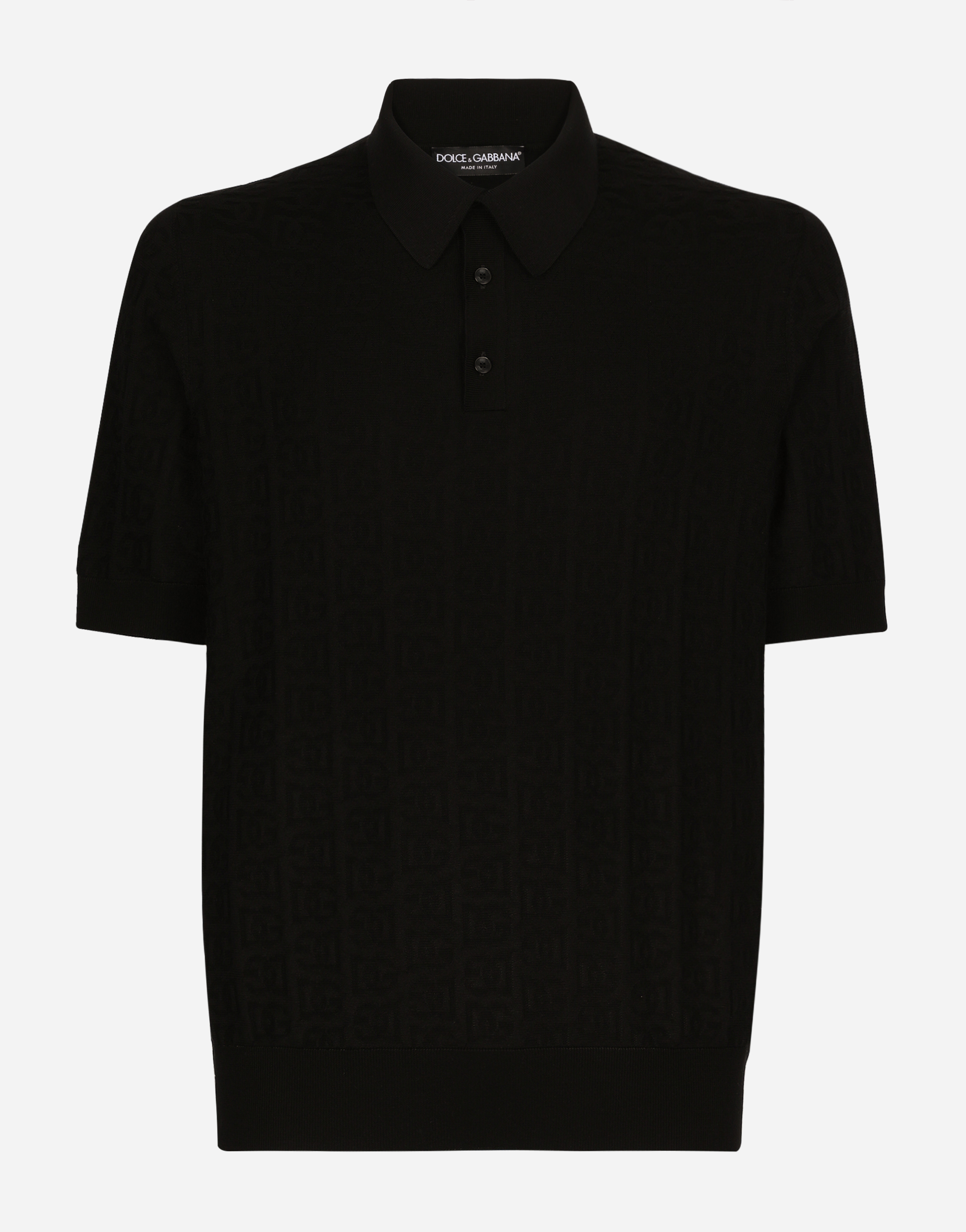 Silk Jacquard Polo Shirt With Dg Logo In Black For Men Dolceandgabbana®