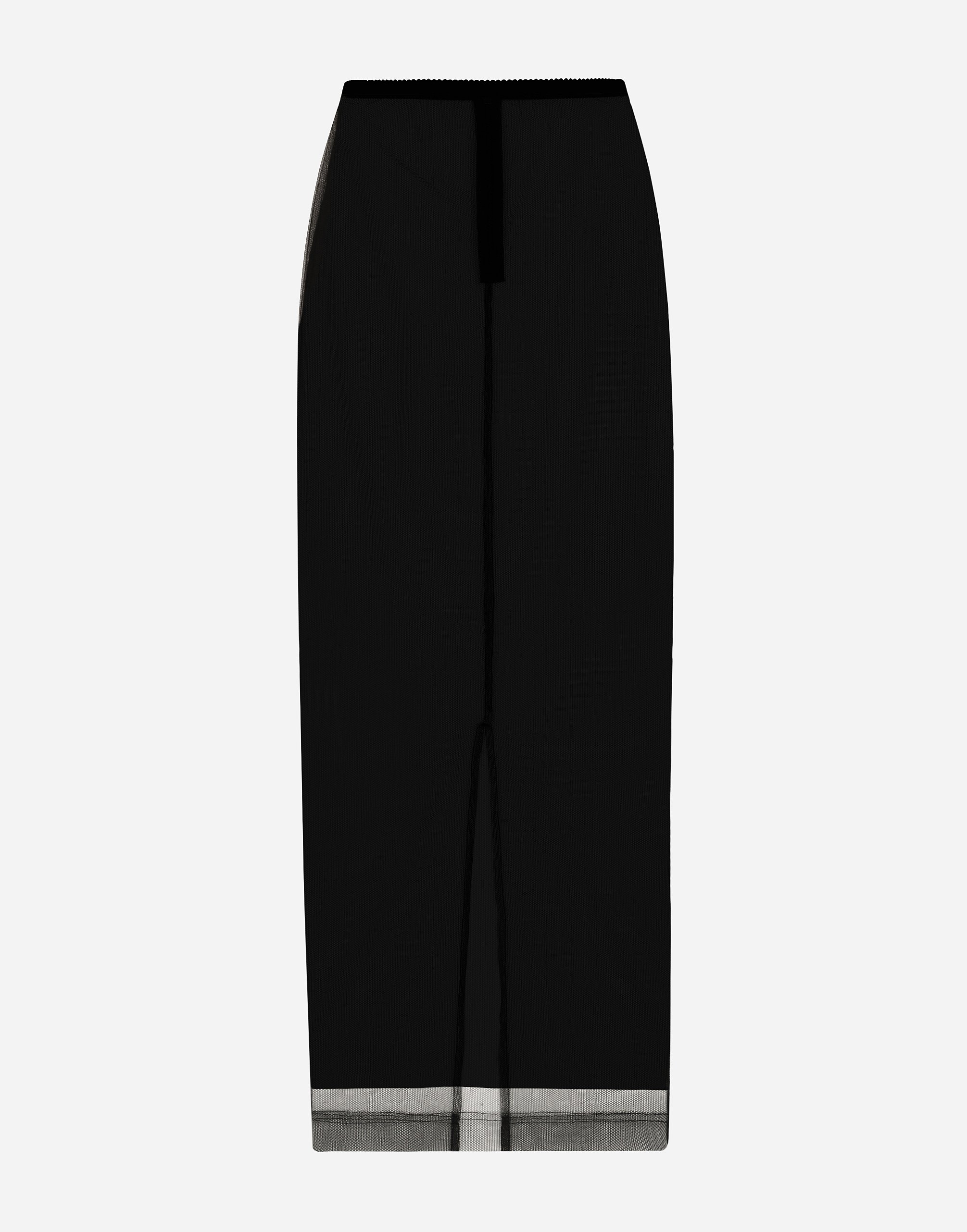 Tulle Pencil Skirt With Slit In Black For Women Dolceandgabbana®
